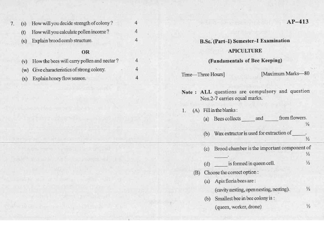 SGBAU B.Sc Agri Fundamentals of Bee Keeping 2015 Question Paper ...