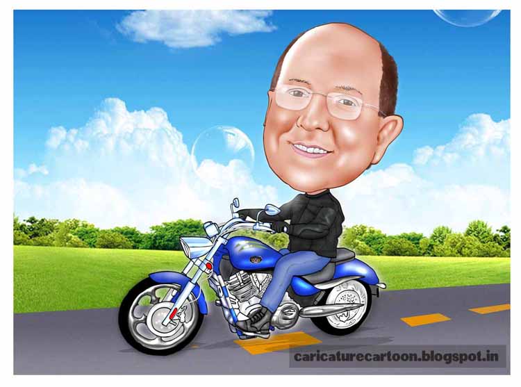 caricaturecartoon: biker caricature, Bike & rider caricature