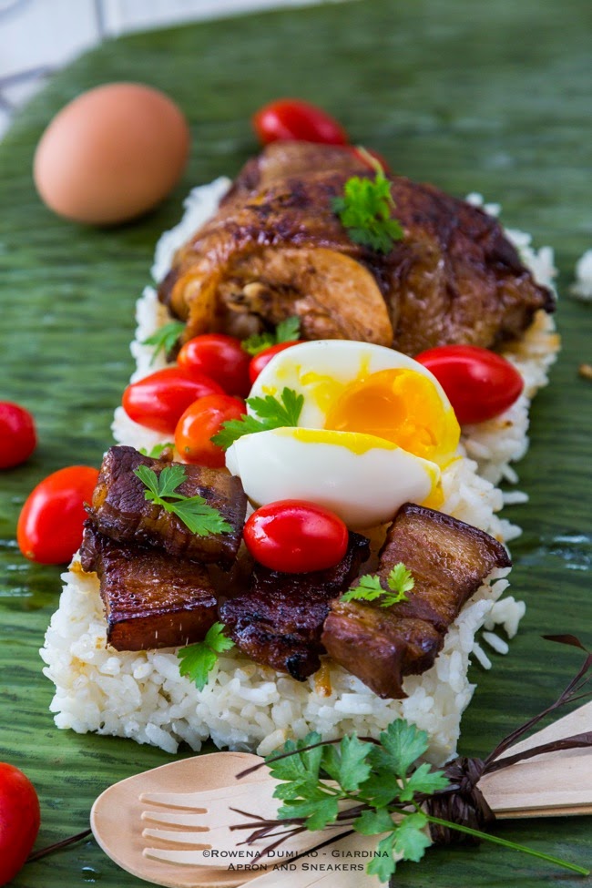 Binalot: Chicken Pork Adobo and Steamed Rice Wrapped in Banana Leaves