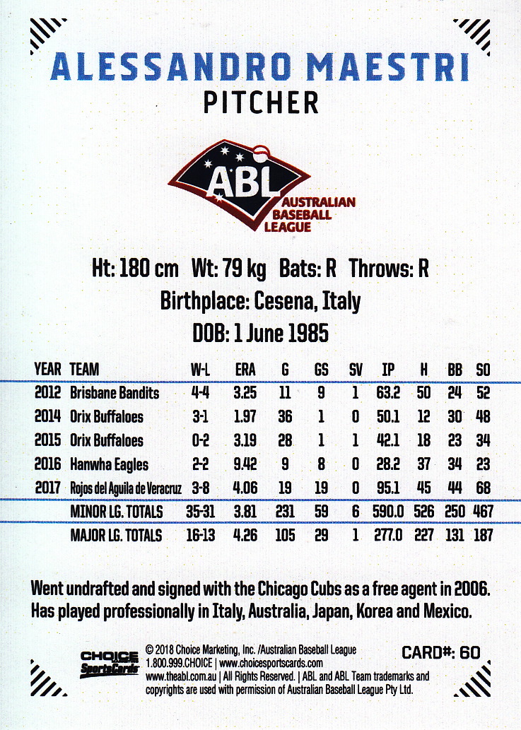 Japanese Baseball Cards: 2018-19 Australian Baseball League Cards