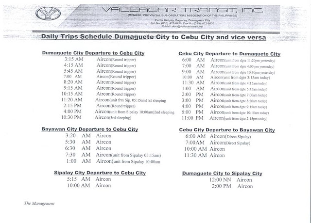 Cebu to Dumaguete Fastcraft Schedule: Ceres Bus Schedule