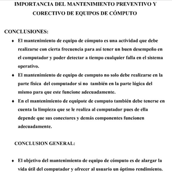 Mantenimiento Preventivo: Conclusión