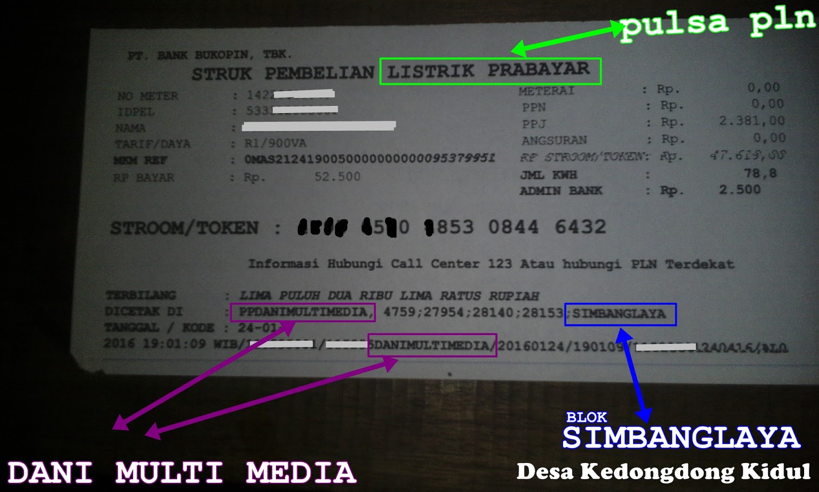 Struk Bukti Pembayaran Tagihan Pln Dan Pembelian Token Listrik Pln