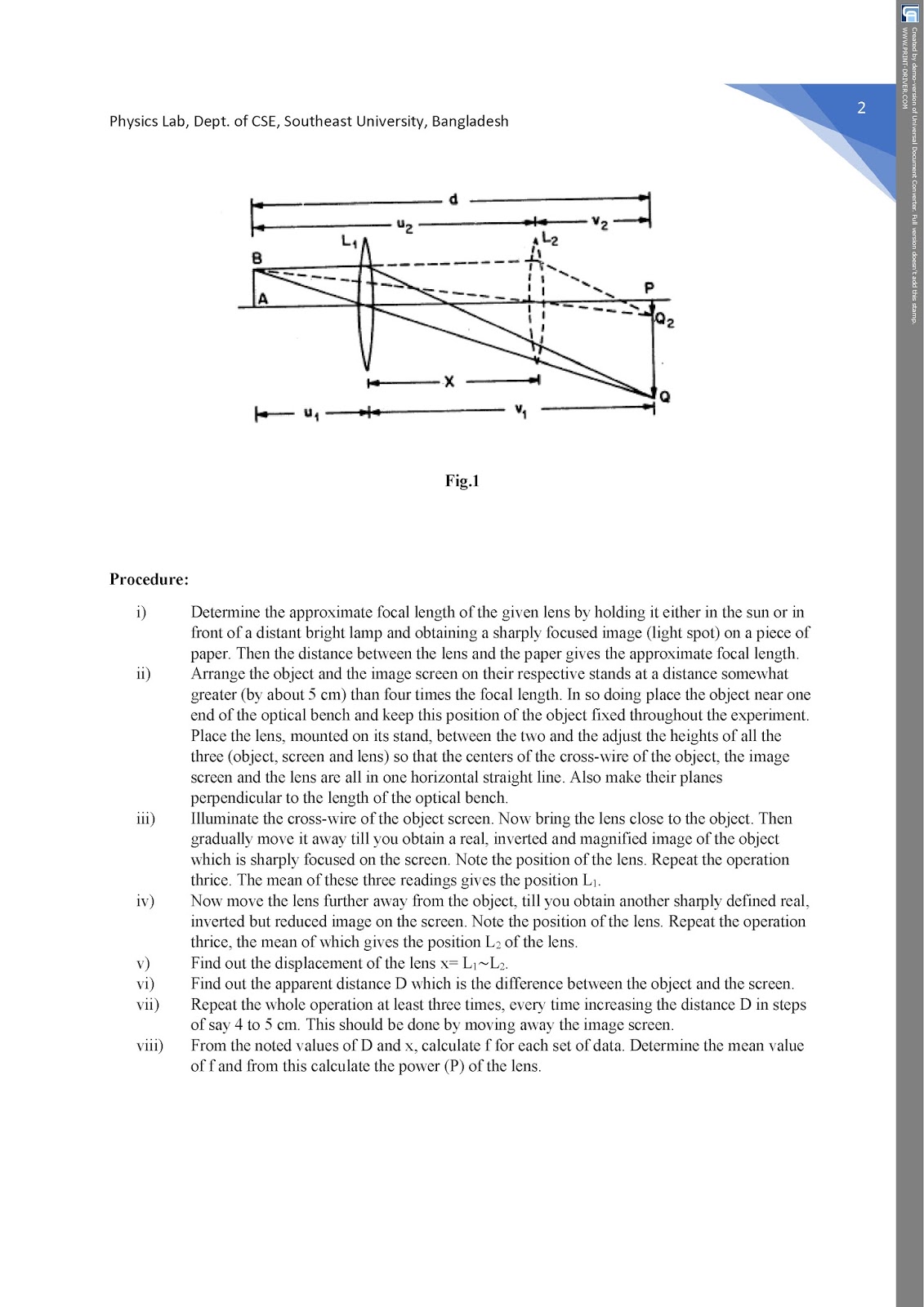 Expt.6: To determine the focal length and hence the power of a convex ...