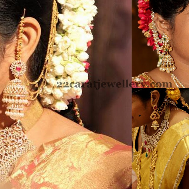 Steps Jhumkas with Side Ear Chains - Jewellery Designs