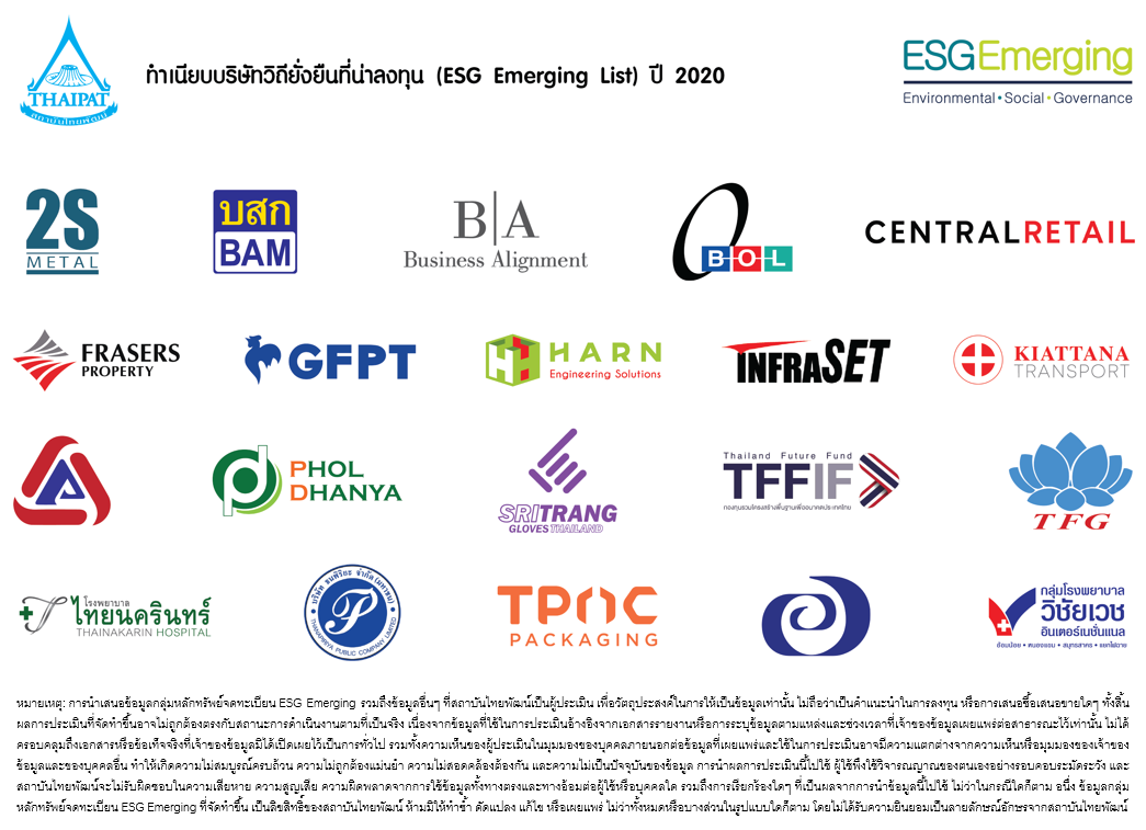 Thai CSR Network: ไทยพัฒน์ เปิดรายชื่อหุ้นกลุ่ม ESG Emerging