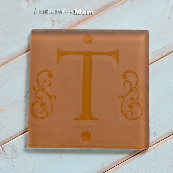 Architecture of a Mom: Etched Monogram Glass Tile Coasters