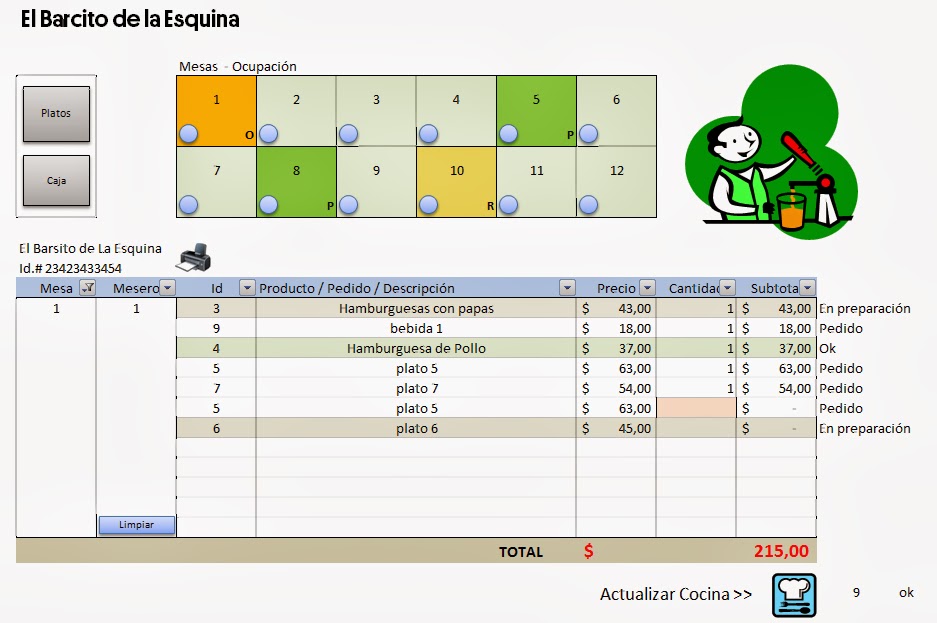 mini aplicaciones en Excel: Monitor de Cocina en Excel