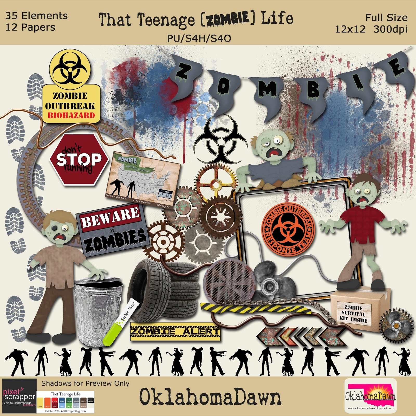 OklahomaDawn: Pixel Scrapper Blog Train Freebie ~ That Teenage (zombie ...