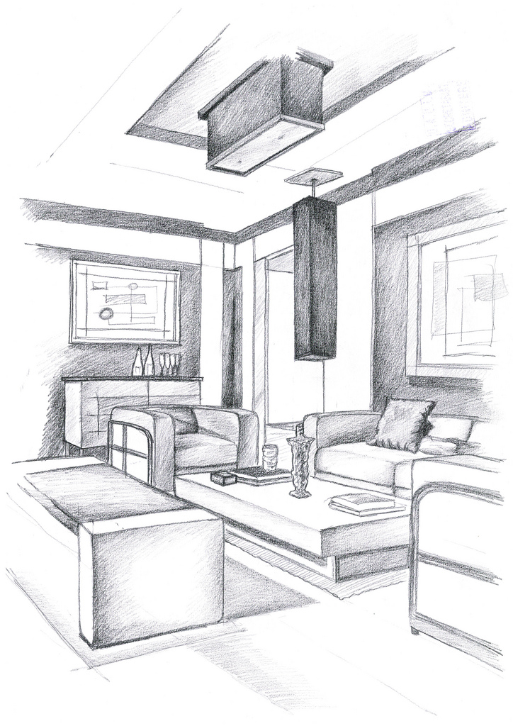 Alexandra L Nicolaescu ~Portfolio: interior design hand drawings