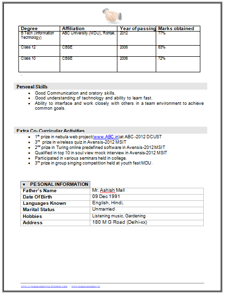 Over 10000 CV and Resume Samples with Free Download: B Tech IT Student ...