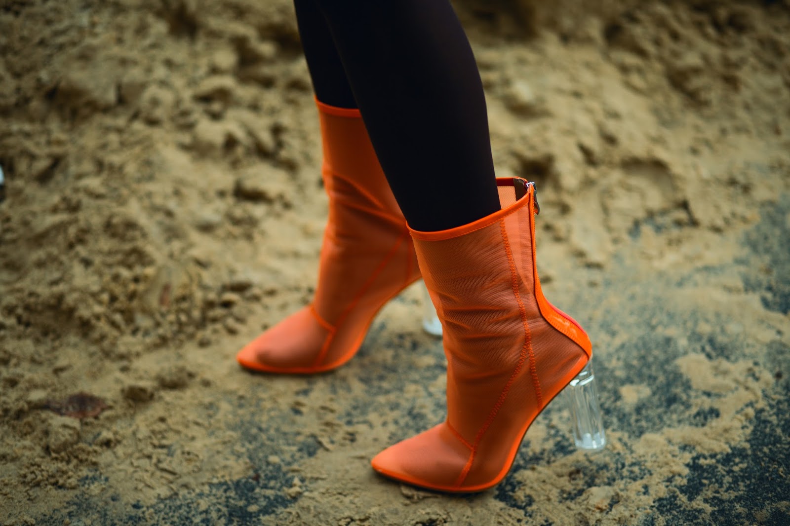 ORANGE HIGH ANKLE MESH BOOTS : TREND | Melody Jacob
