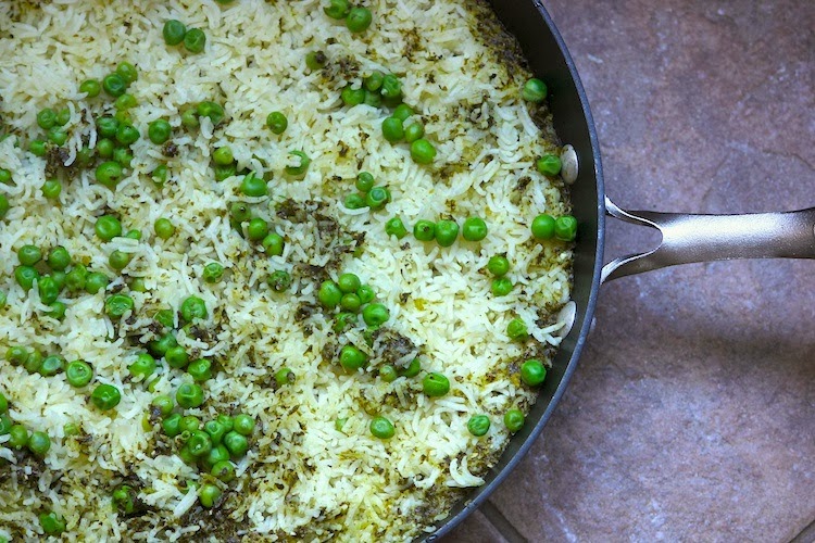 Blessings From My Kitchen: Green rice pulao with mint, cilantro and peas