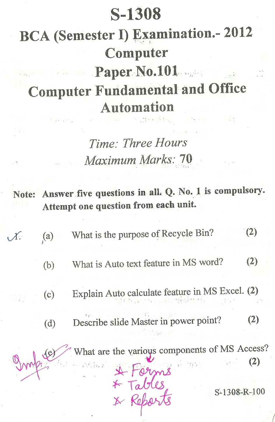 Bca previous year question papers 2012
