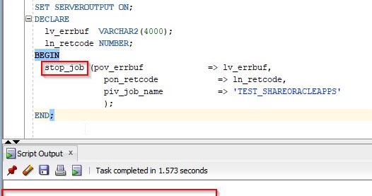 Example Script to Stop Currently running Database Jobs (DBMS_SCHEDULER.STOP_JOB) ~ Oracle Apps ...