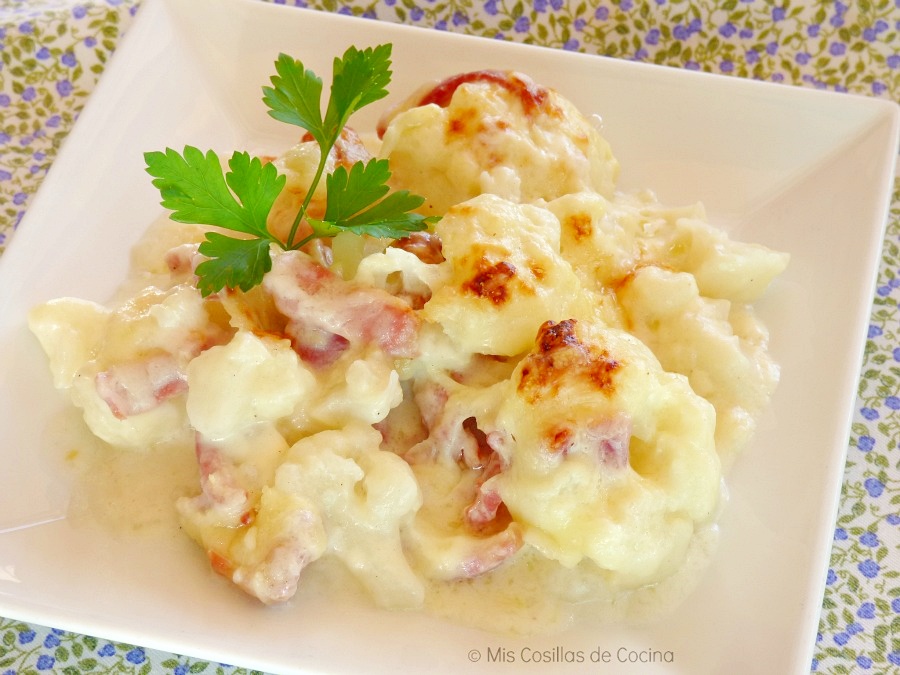 Coliflor gratinada con jamón - Mis Cosillas de Cocina