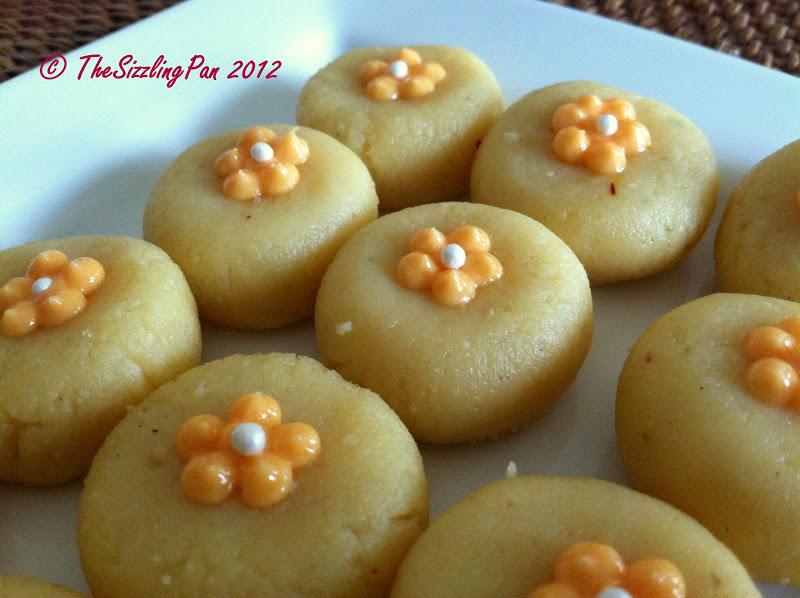 The Sizzling Pan: "Treats for Diwali"- Pedha with Flower icing