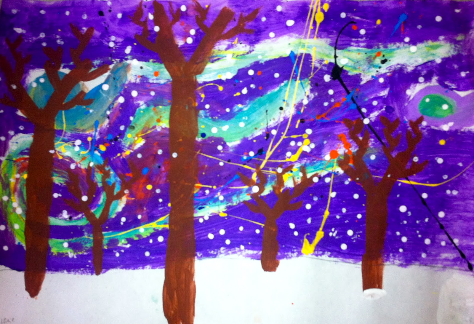 Expression of Imagination: Van gogh Inspired Winter Trees by Seventh Grade