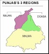 3 regions of Easten Punjab- Majha,Malwa,Doaba
