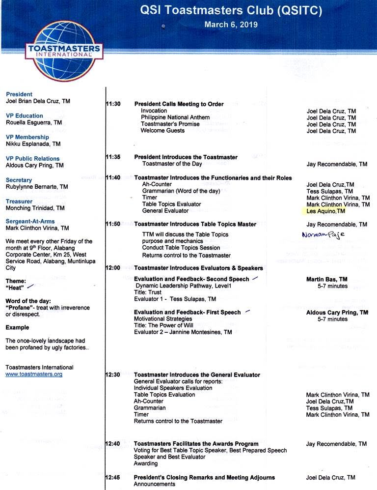 Toastmasters Speeches: QSI Toastmasters Club Visit - 4th (Second Round ...