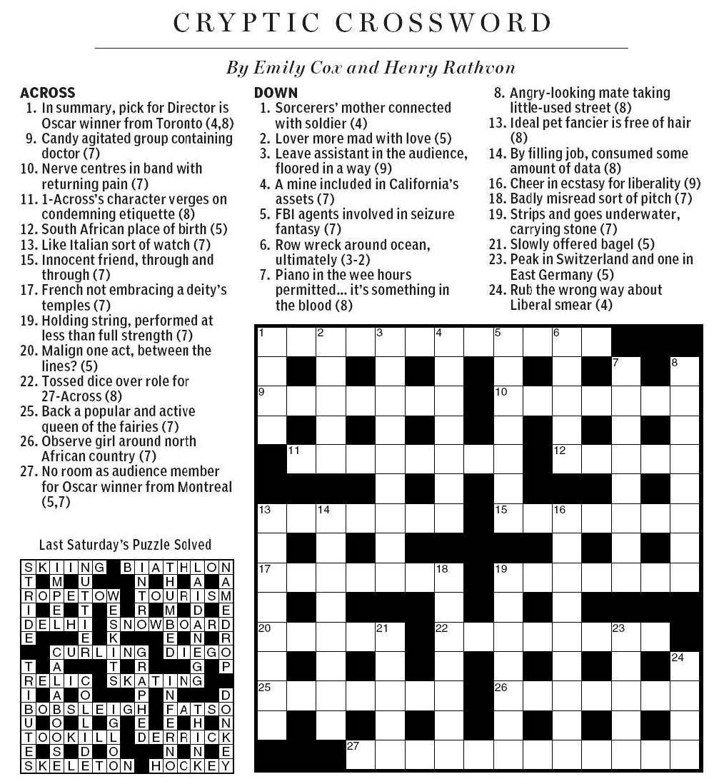 National Post Cryptic Crossword Forum: Saturday, February 25, 2012 ...