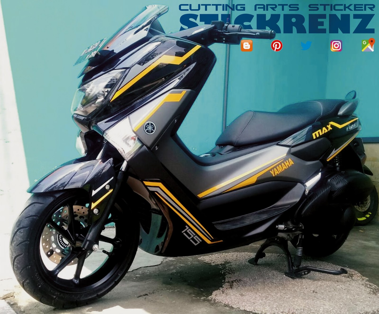 STICKRENZ: Yamaha NMax Black - Custom Yellow, Grey Stripe & Text