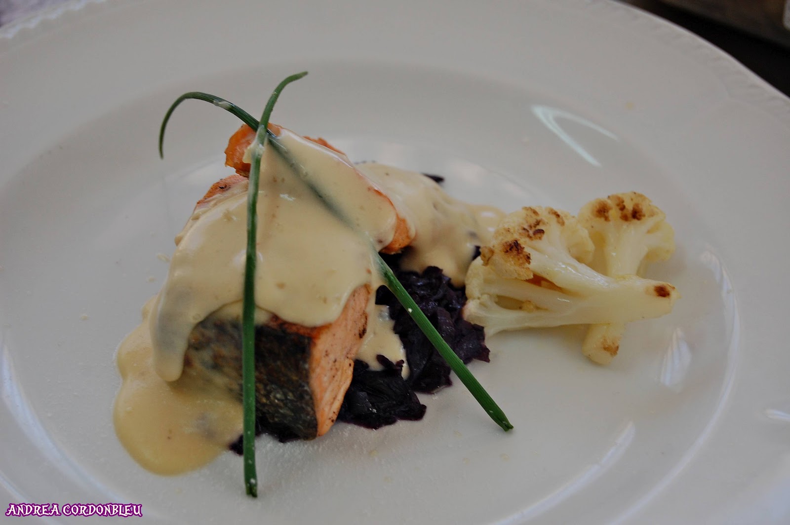 CORDONBLEU: SUPREMA DE SALMÓN CON SALSA DE ALBAHACA, CHUCRUT Y FLORES ...