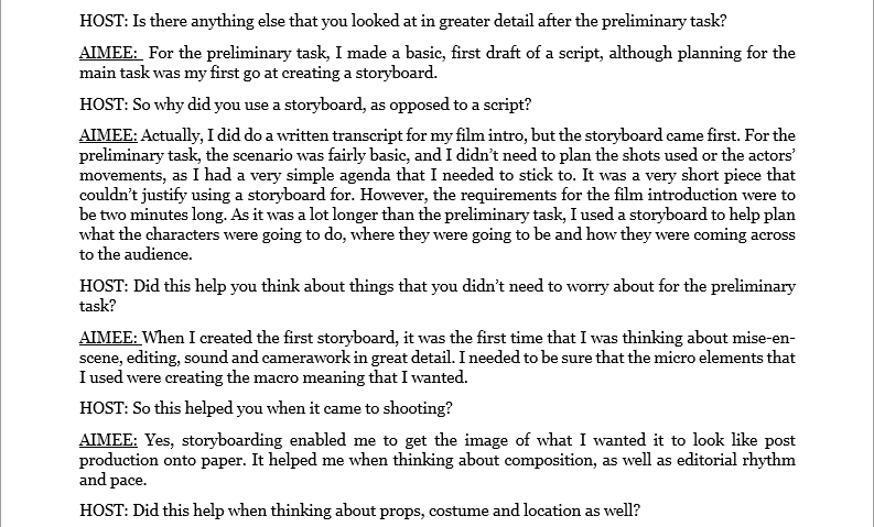 Aimee Lee AS Media: Radio Interview Script for Evaluation Question 7