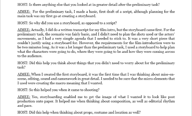 Aimee Lee AS Media: Radio Interview Script for Evaluation Question 7