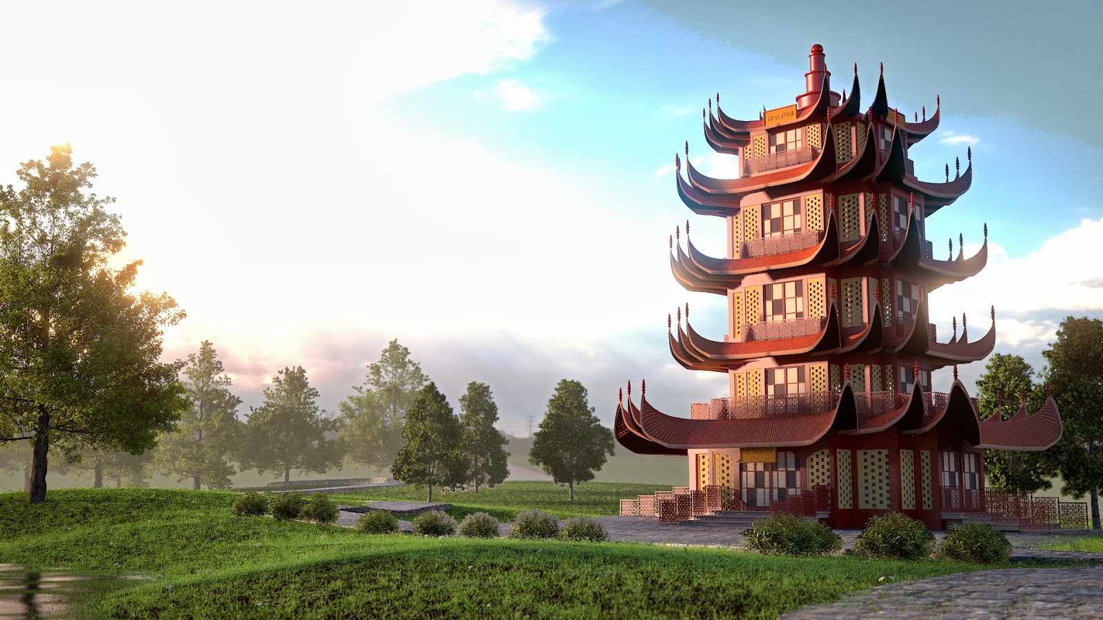 Artwork On Screen: Chinese Architecture - Model: Blender / Render ...