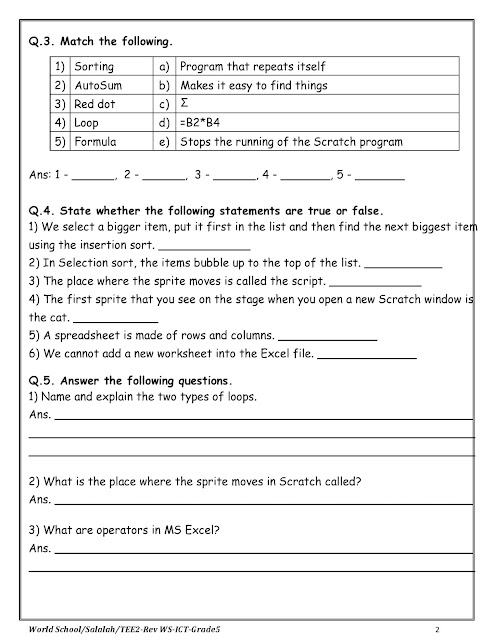 Birla World School Oman: ICT Revision worksheet for Grade 5