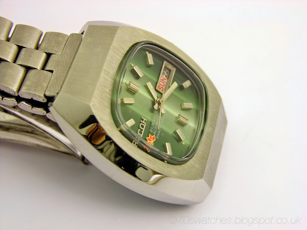 70s Watches: 70s Retro Ricoh Automatic Made in Japan with green silver ...