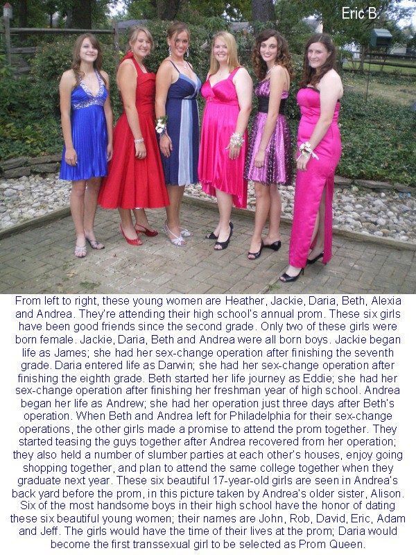 Eric's Transgender Captions: Six Beautiful Prom Girls