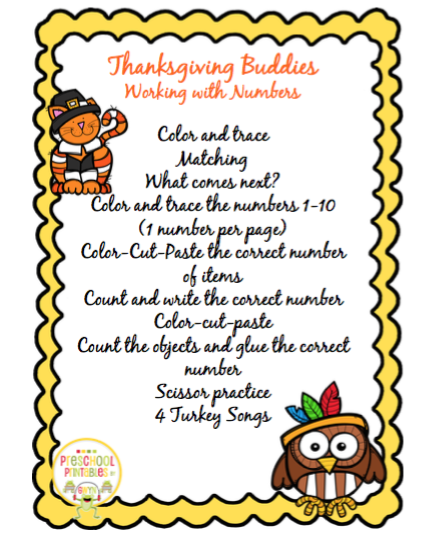Thanksgiving Buddies ~ Preschool Printables