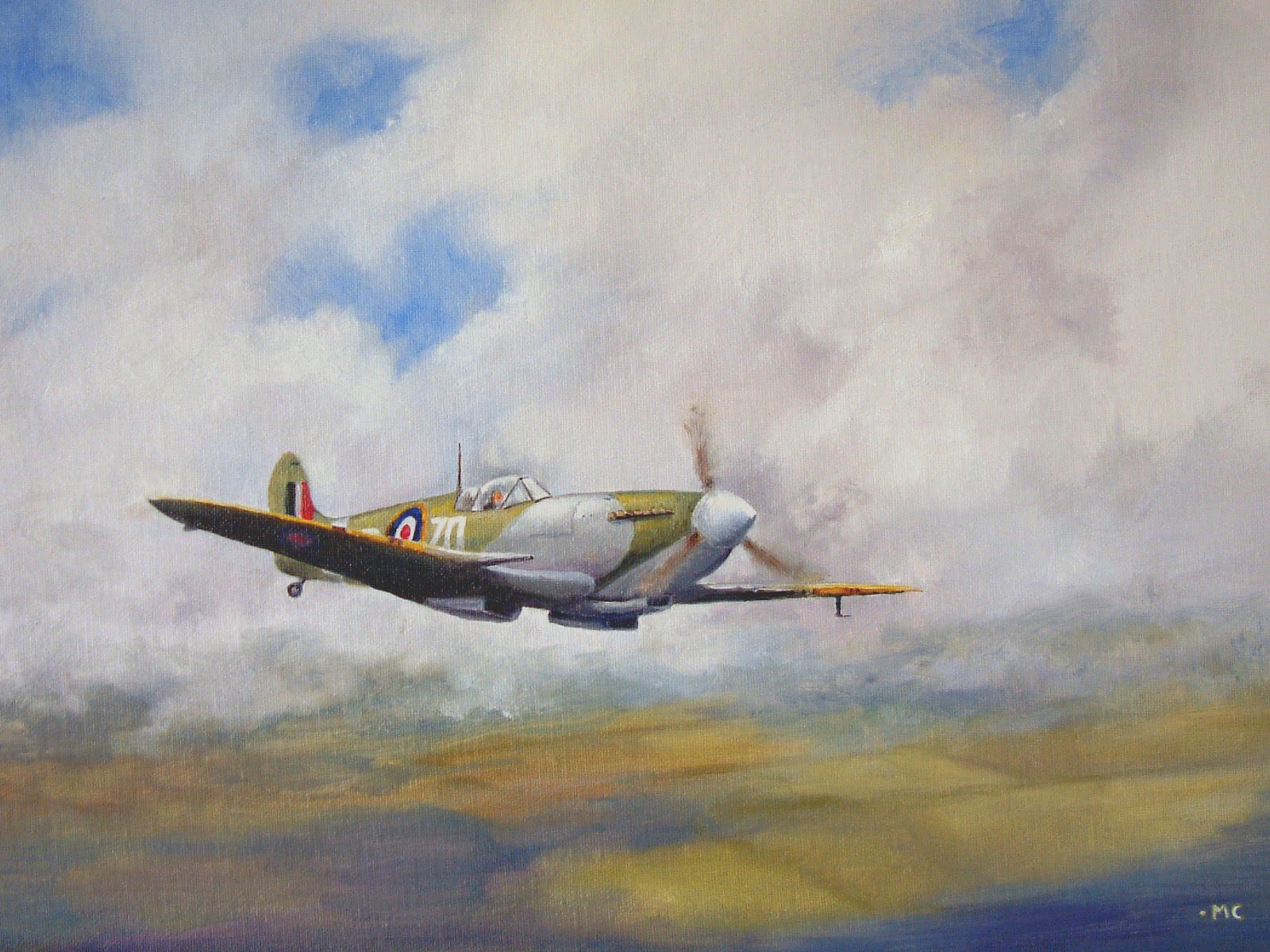 Carmarthen Artist: Spitfire in the clouds