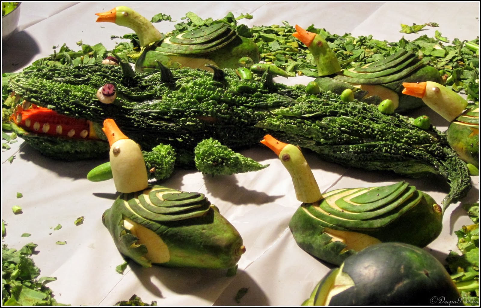 Vegetable Carving With Bitter Gourd Crocodile