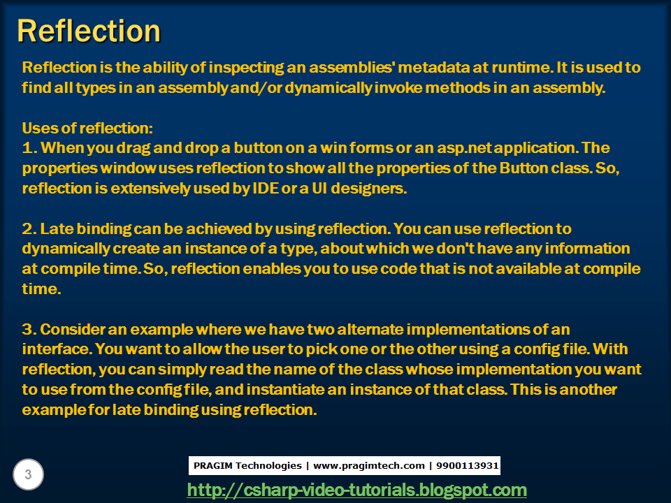 Sql server, .net and c# video tutorial: Part 53 – Reflection