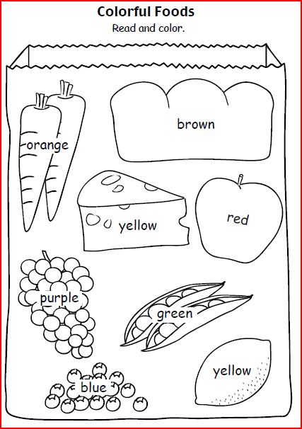 La Escuela de Ingles de Eva: colourful food:read and colour