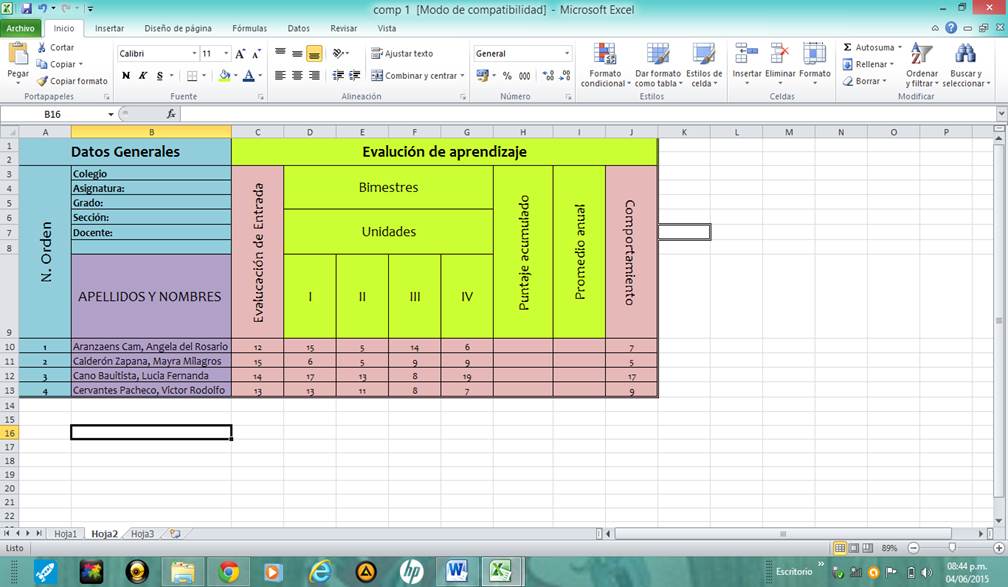 PROYECTO EDUCOMUNICATIVO: Práctica N°1.Cuadros en Excel