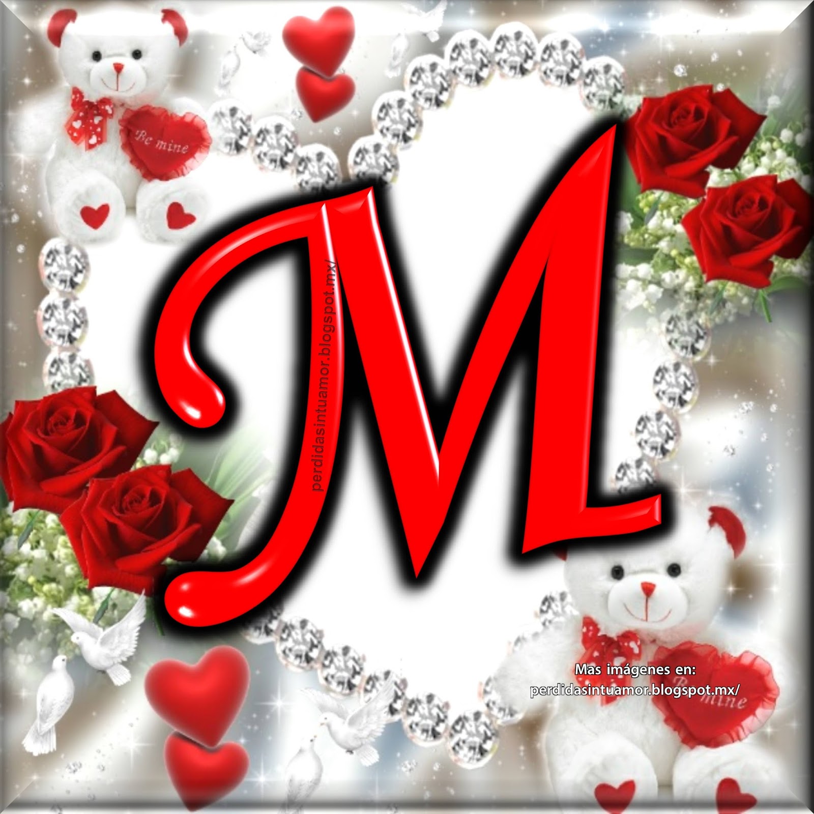 FRASES PARA TI: CORAZÓN DE OSITO CON TU INICIAL ( M )