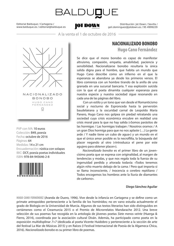 Espacio coyote: Presentación de Nacionalizado Bonobo, de Hugo Cano ...