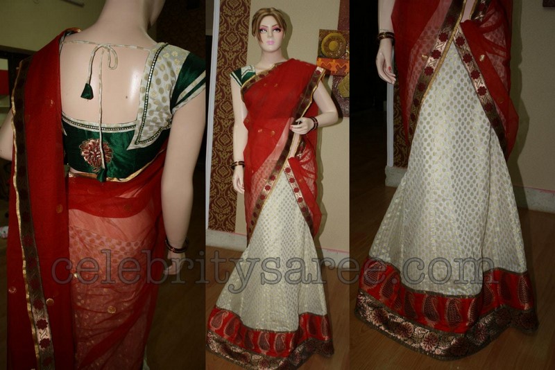 Off White Banaras Designer Half Saree - Saree Blouse Patterns