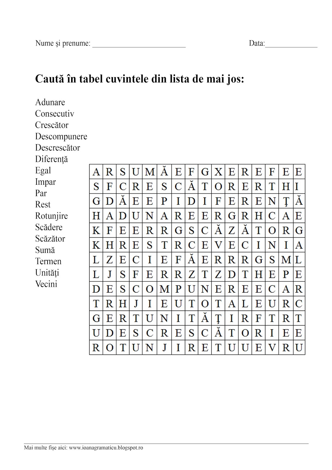 Ioana Gramaticu Blog: Fisa cauta cuvintele in tabel