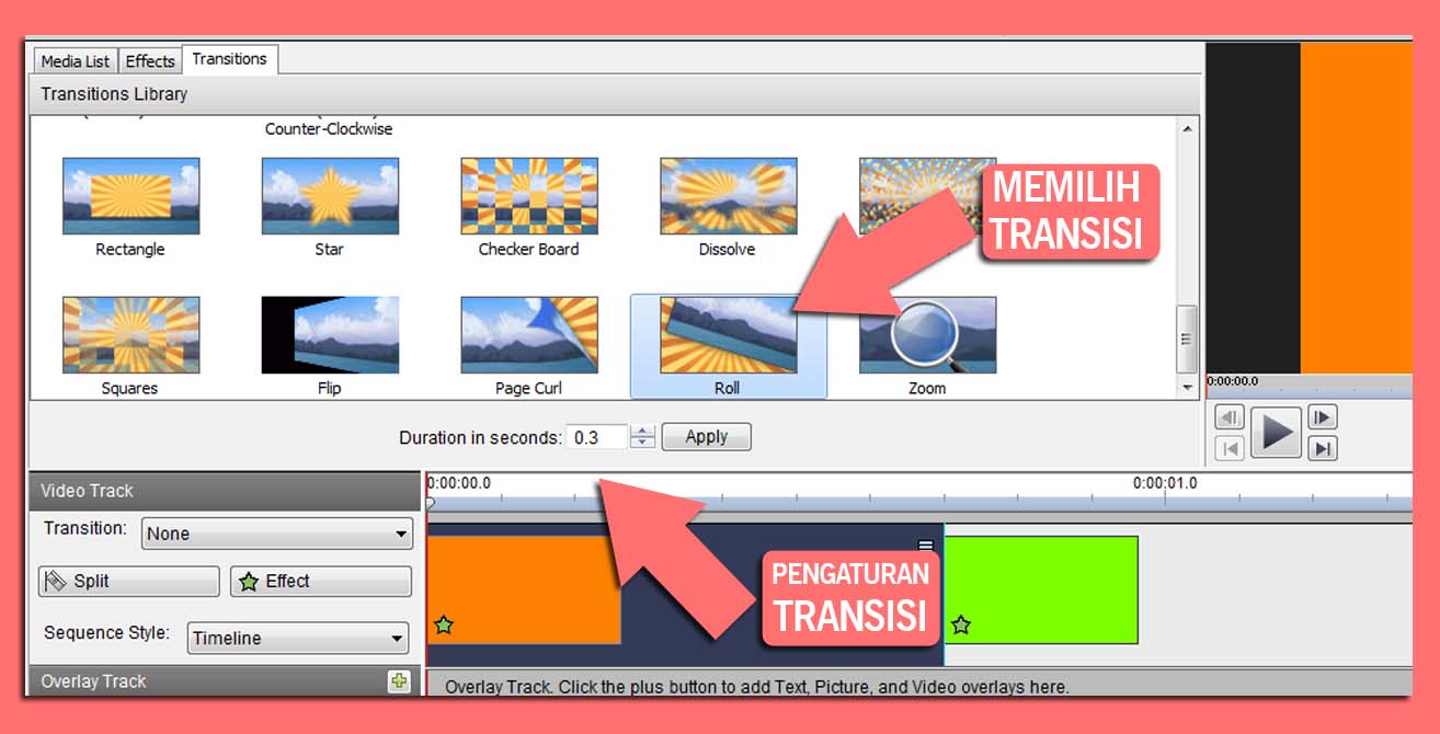 Cara menambahkan Efek Transisi pada Video (Efek perpindahan antara Video)