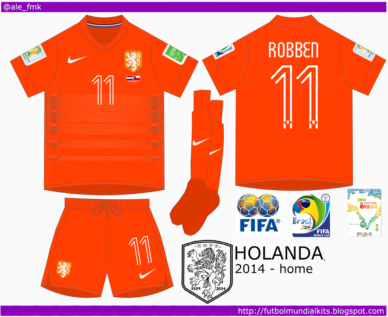 Fútbol Mundial Kits - Uruguay: Selección de Holanda - 2014 (home y arquero)