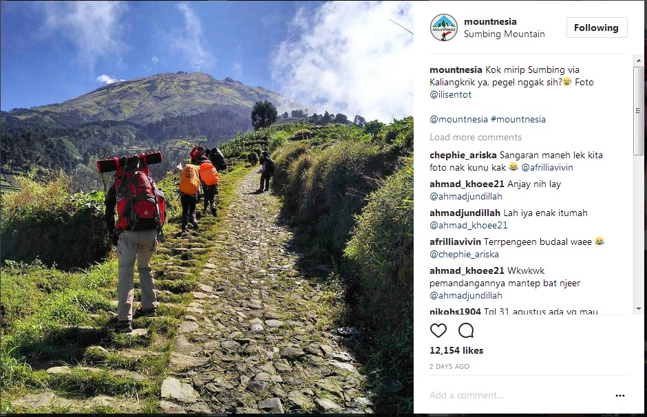 Porter Sumbing, Jalur Gunung Sumbing Via Kaliangkrik