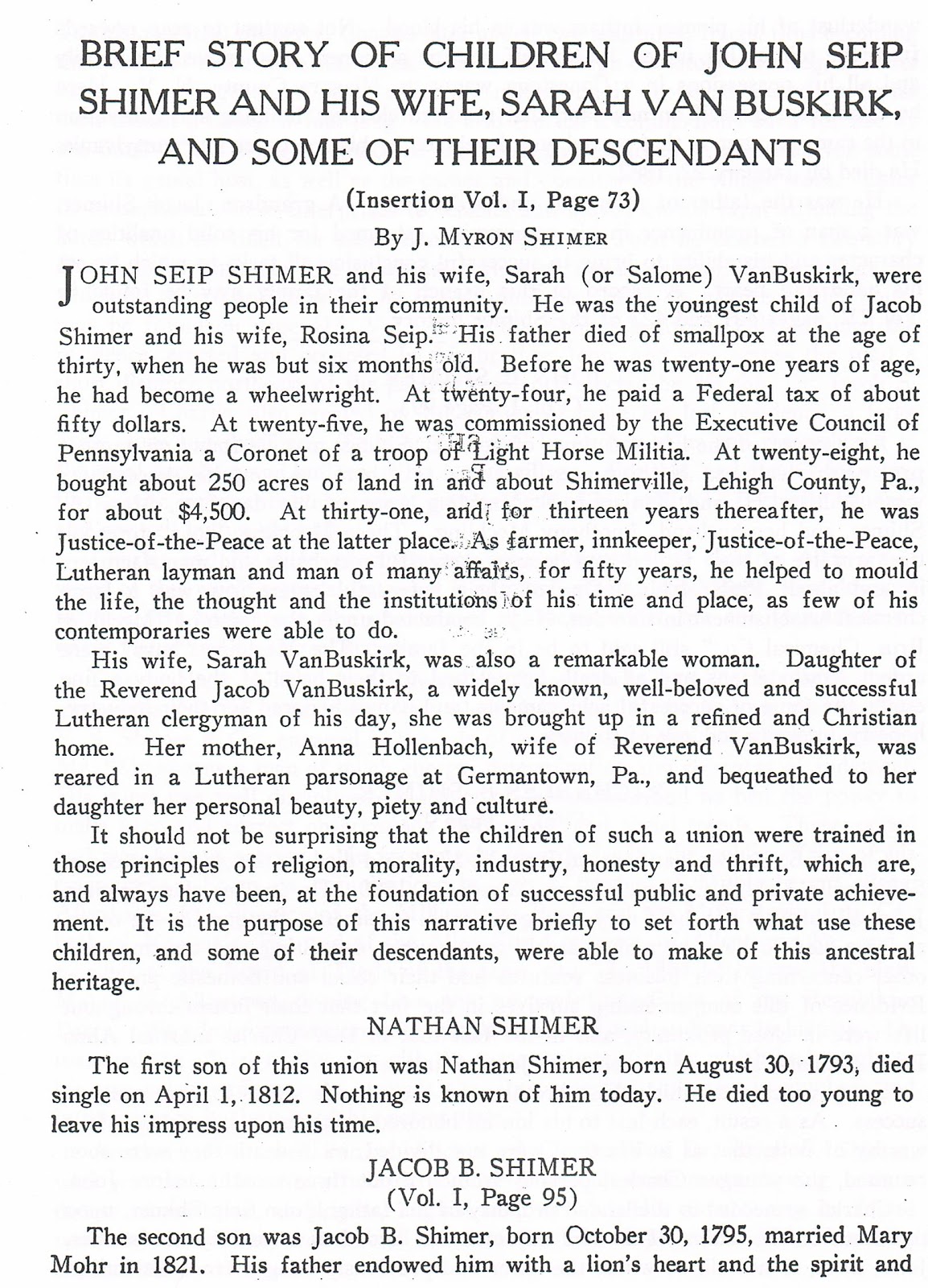 Shimer Blog: John Seip Shimer and his Decendants