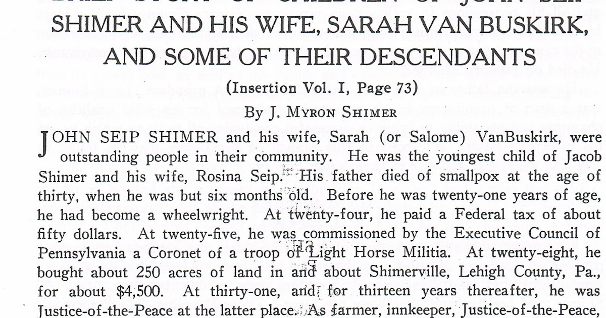 Shimer Blog: John Seip Shimer and his Decendants