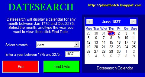 Look Up Old Calendars with Datesearch | Planet Botch