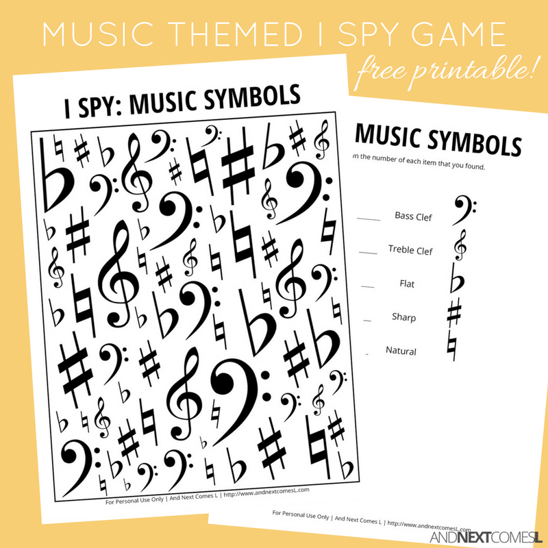 Music Symbols Themed I Spy Game {Free Printable for Kids} | And Next ...